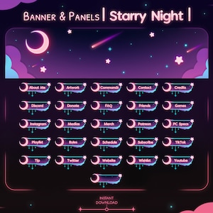 Twitch "starry Night" Banner and Panels Pack - Stream - Moon - Cloud - Shooting Star - Sky ...