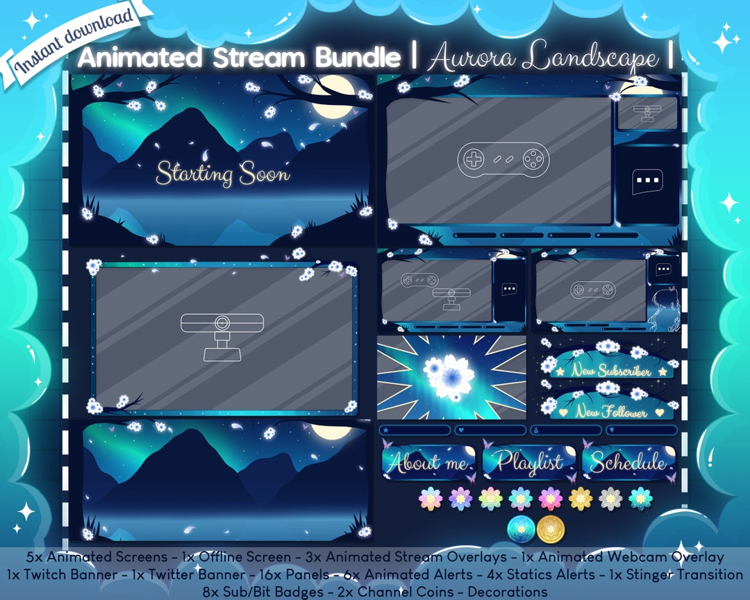 Animated "aurora" Complete Stream Bundle - Twitch - Overlay - Sakura ...