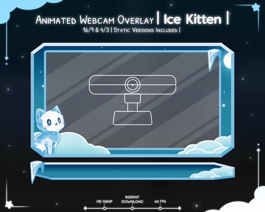 Animated Webcam Overlay "ice Kitten" 16/9 & 4/3 - Twitch - Camera ...
