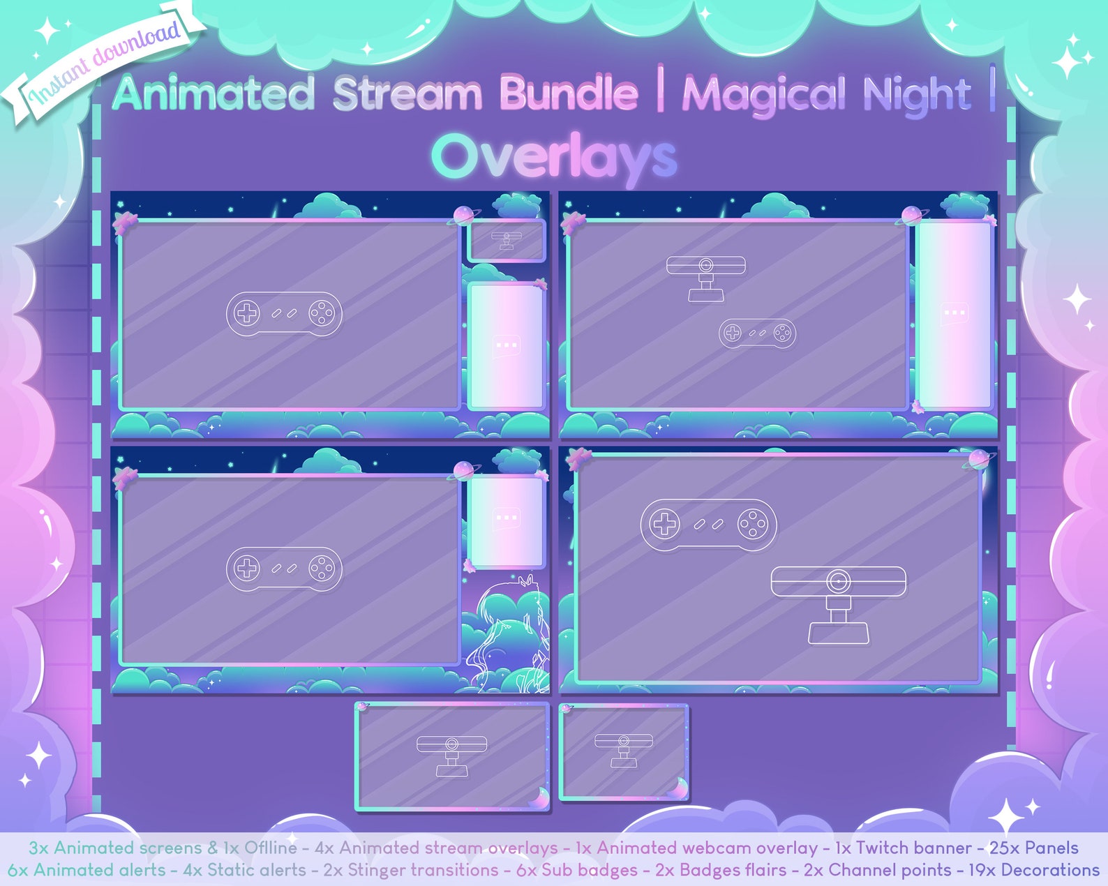 Animated magical Night Complete Stream Bundle | Etsy