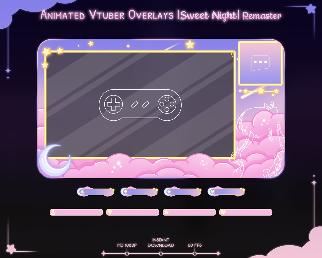 Animated "sweet Night" Overlay - Vtuber - Twitch - Stream - Pastel ...