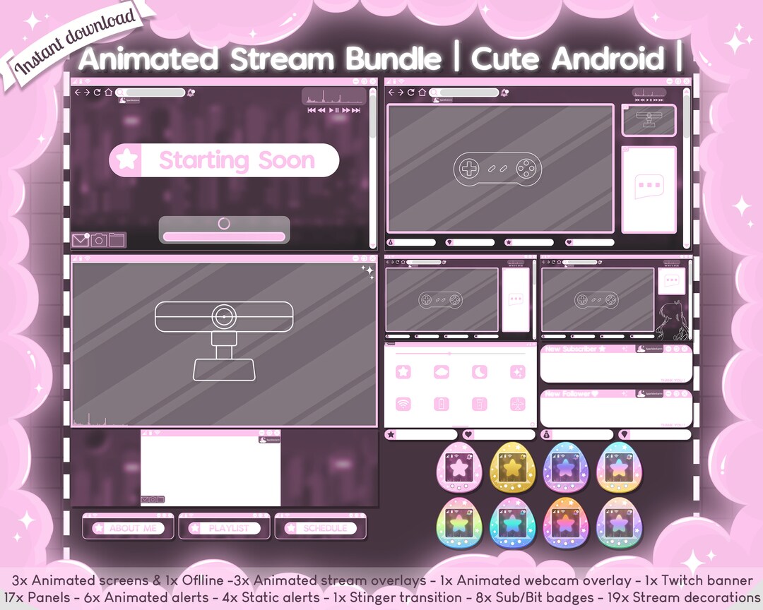 Animated "cute Android" Complete Stream Bundle - Twitch - Overlay ...