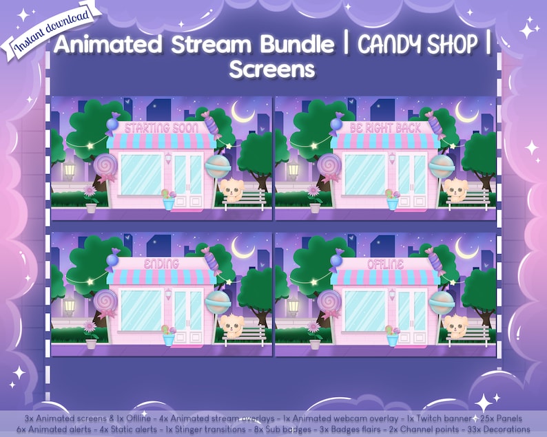 Animated "candy Shop" Complete Stream Bundle - Overlay - Twitch - Dog ...