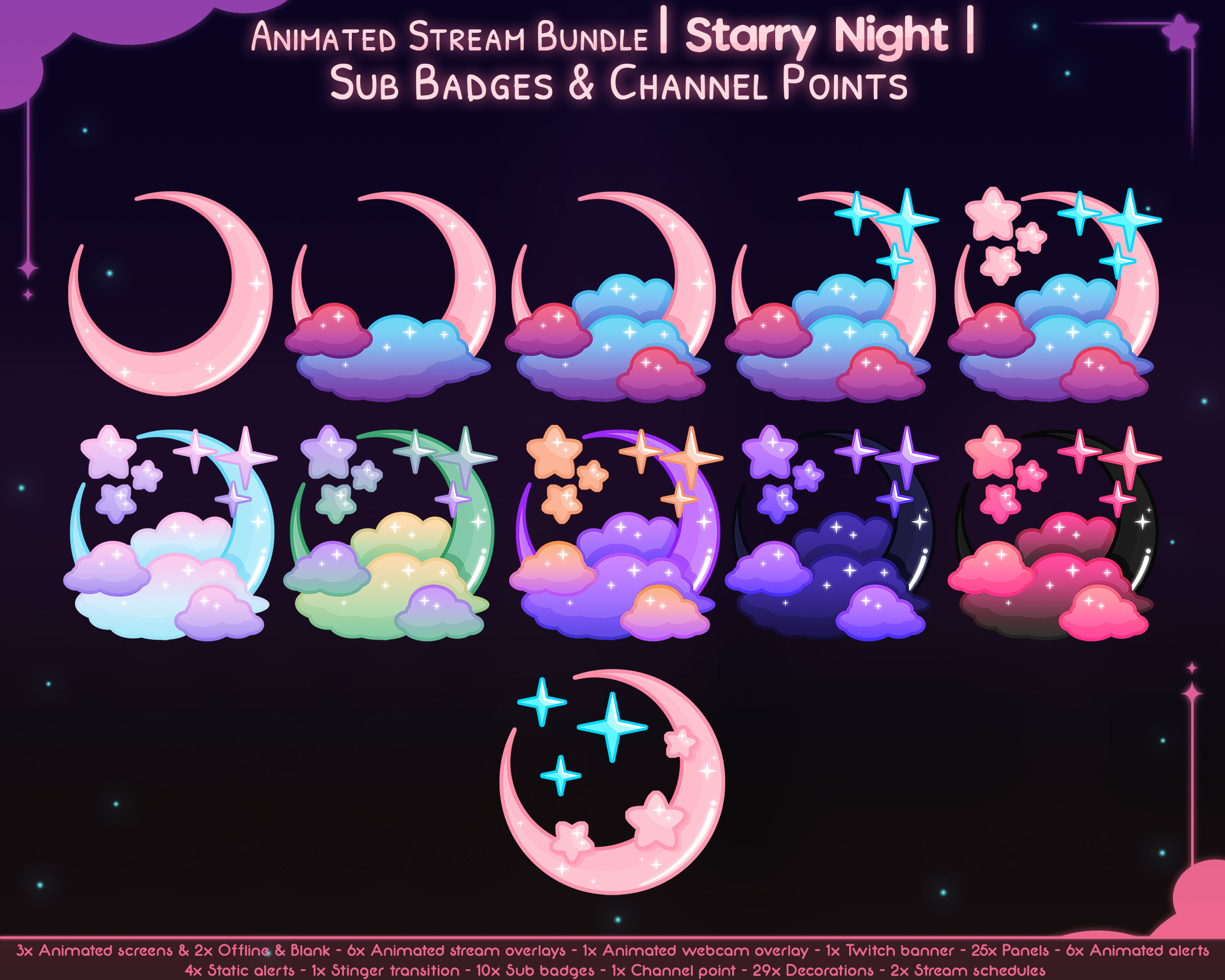 Animated "starry Night" Stream Pack for Twitch & Kick - Cozy Stream ...