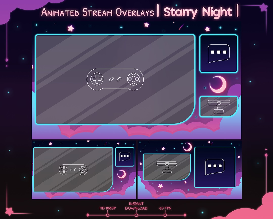 Animated "starry Night" Overlay Pack - Twitch - Youtube - Stream - Moon ...