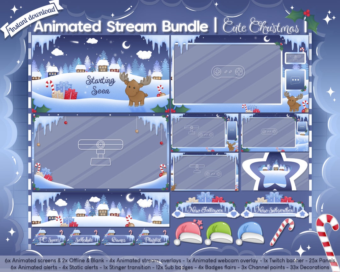 Animated "cute Christmas" Complete Stream Bundle - Package - Twitch ...