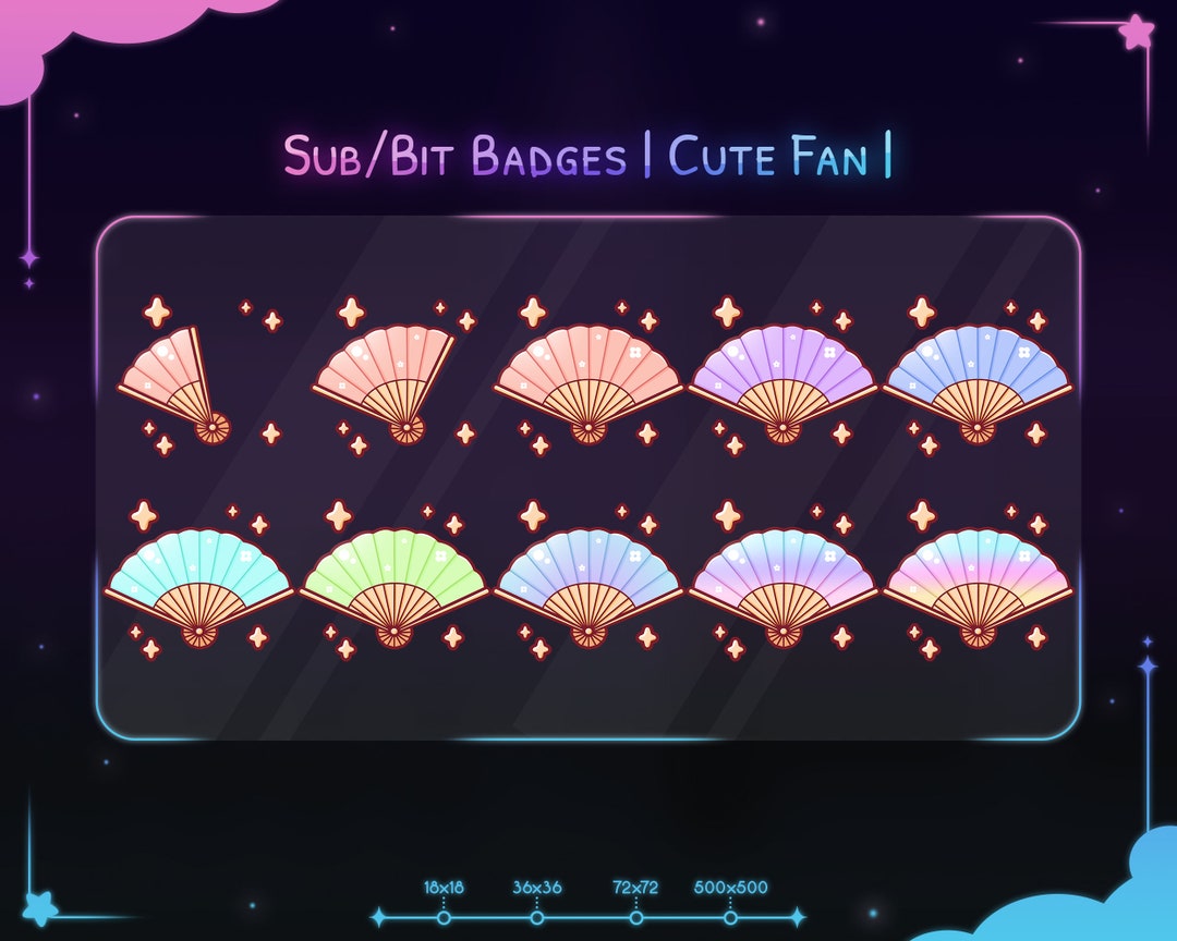 Cute Fan Sub Badges Pack Twitch Discord Stream Stars Pastel Kawaii Vent Fan