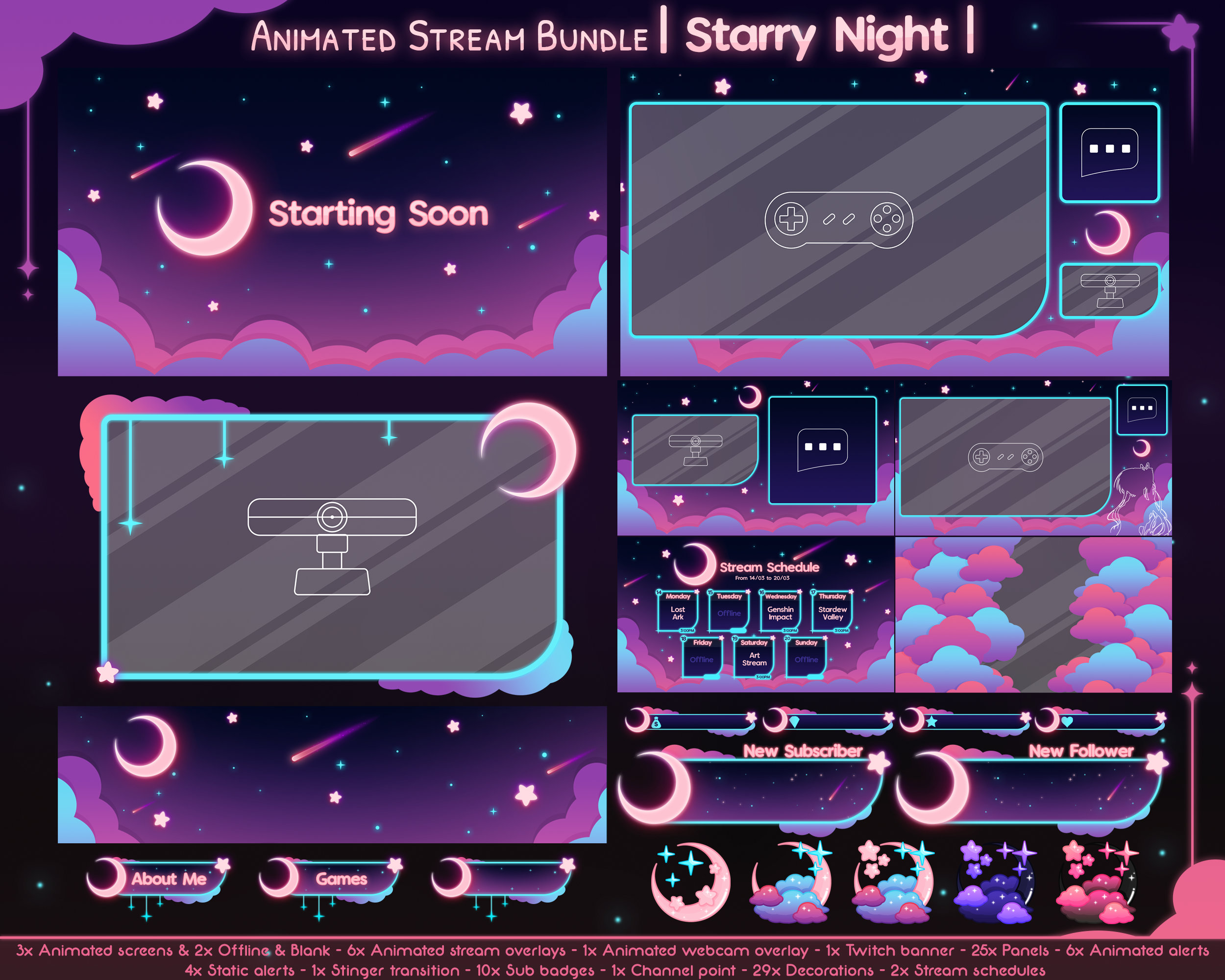 Animated "starry Night" Stream Pack for Twitch & Kick - Cozy Stream ...