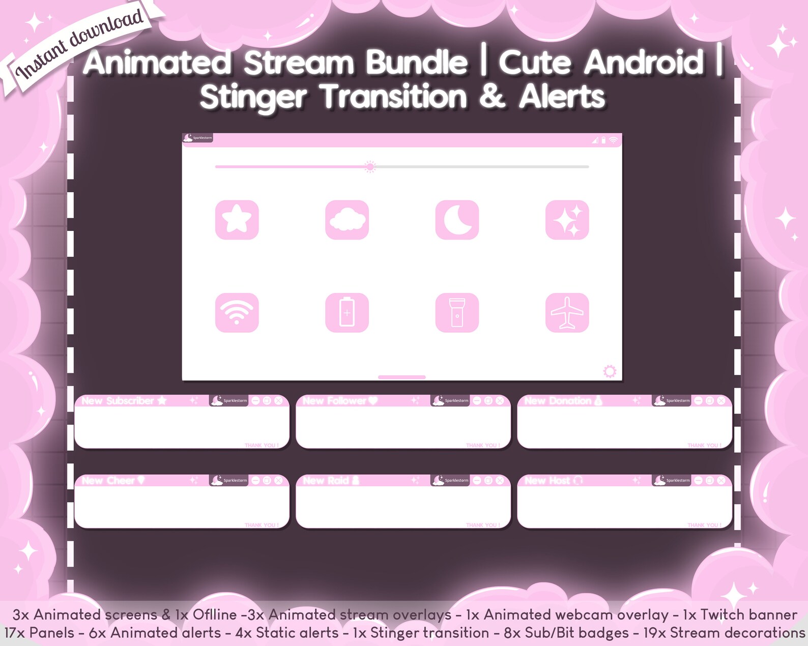 Animated cute Android Complete Stream Bundle Twitch Overlay Pure ...