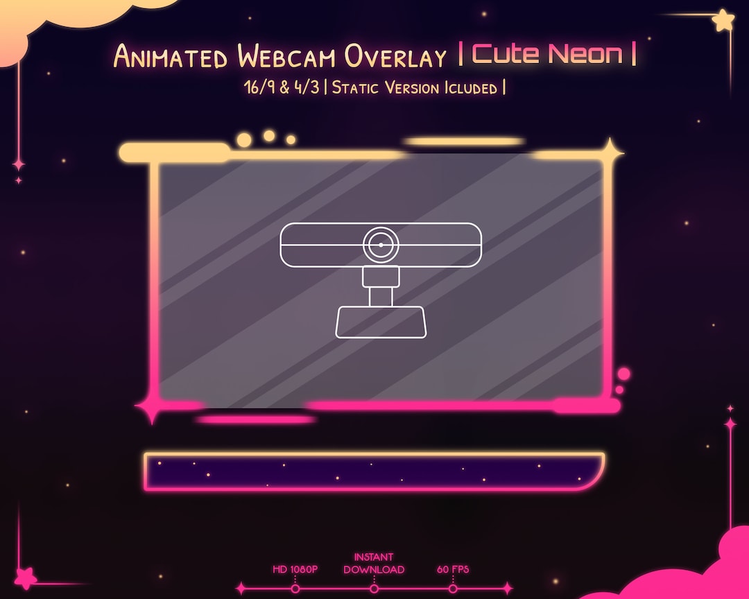 Animated Webcam Overlay "cute Neon" 16/9 & 4/3 - Twitch - Youtube - OBS ...