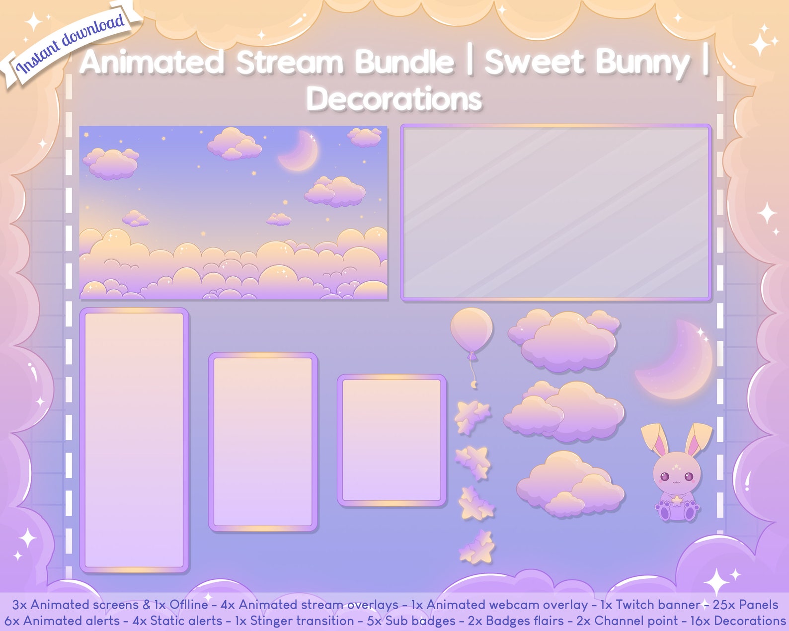 Animated "sweet Bunny" Complete Stream Bundle - Twitch - Overlay - Cute ...