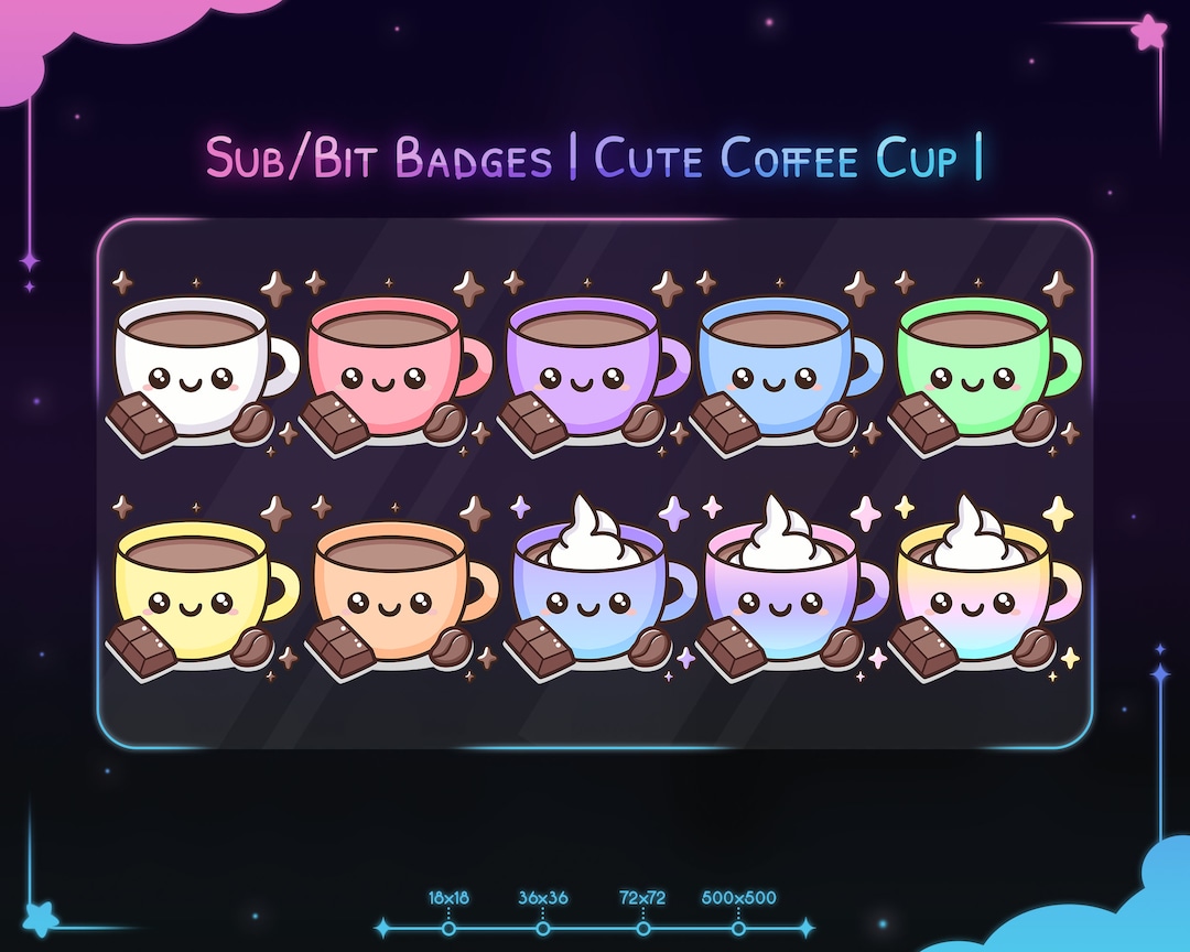 Cute Coffee Cup Sub Bit Badges - Twitch - Discord - Stream - Pastel ...
