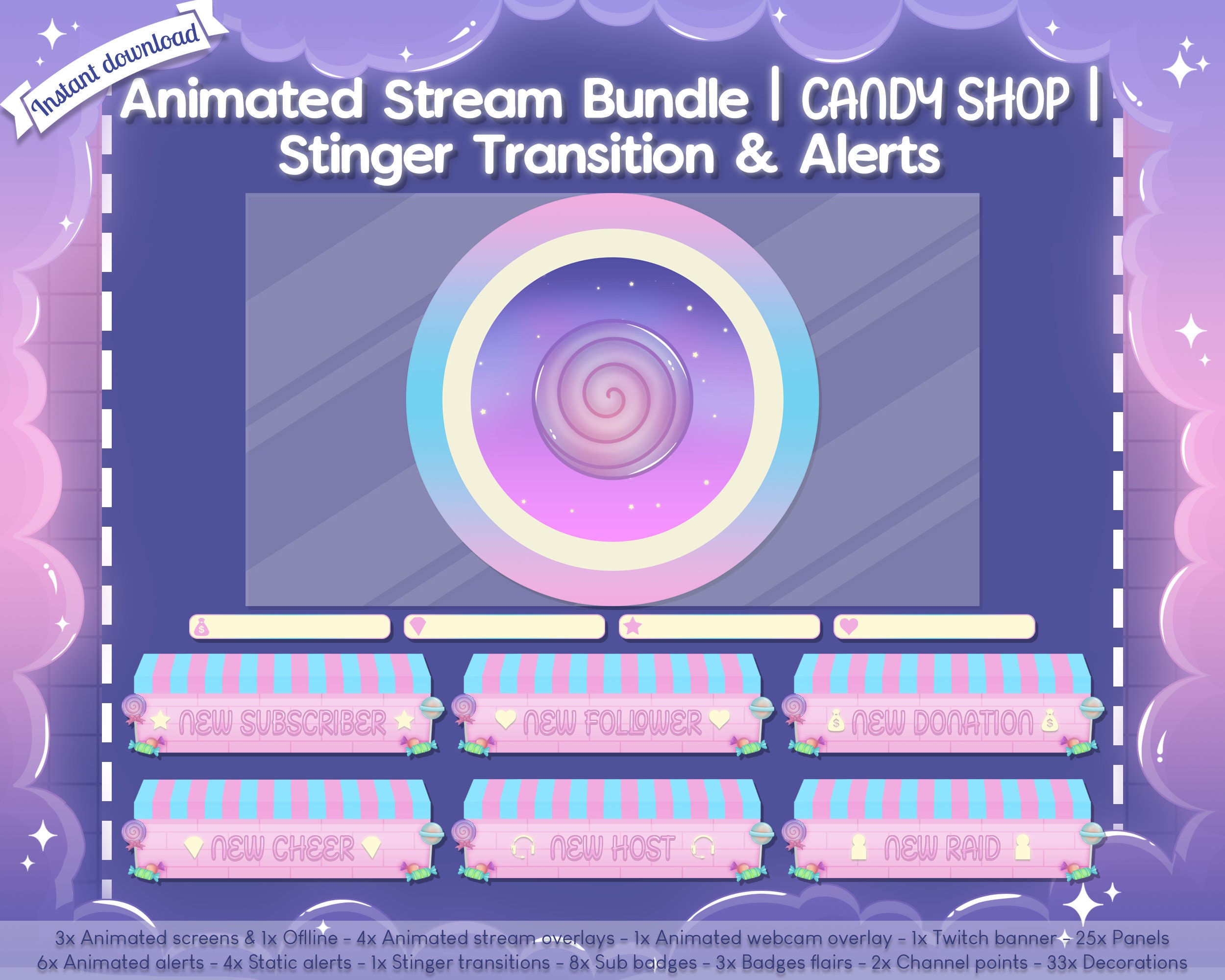Animated "candy Shop" Complete Stream Bundle - Overlay - Twitch - Dog ...