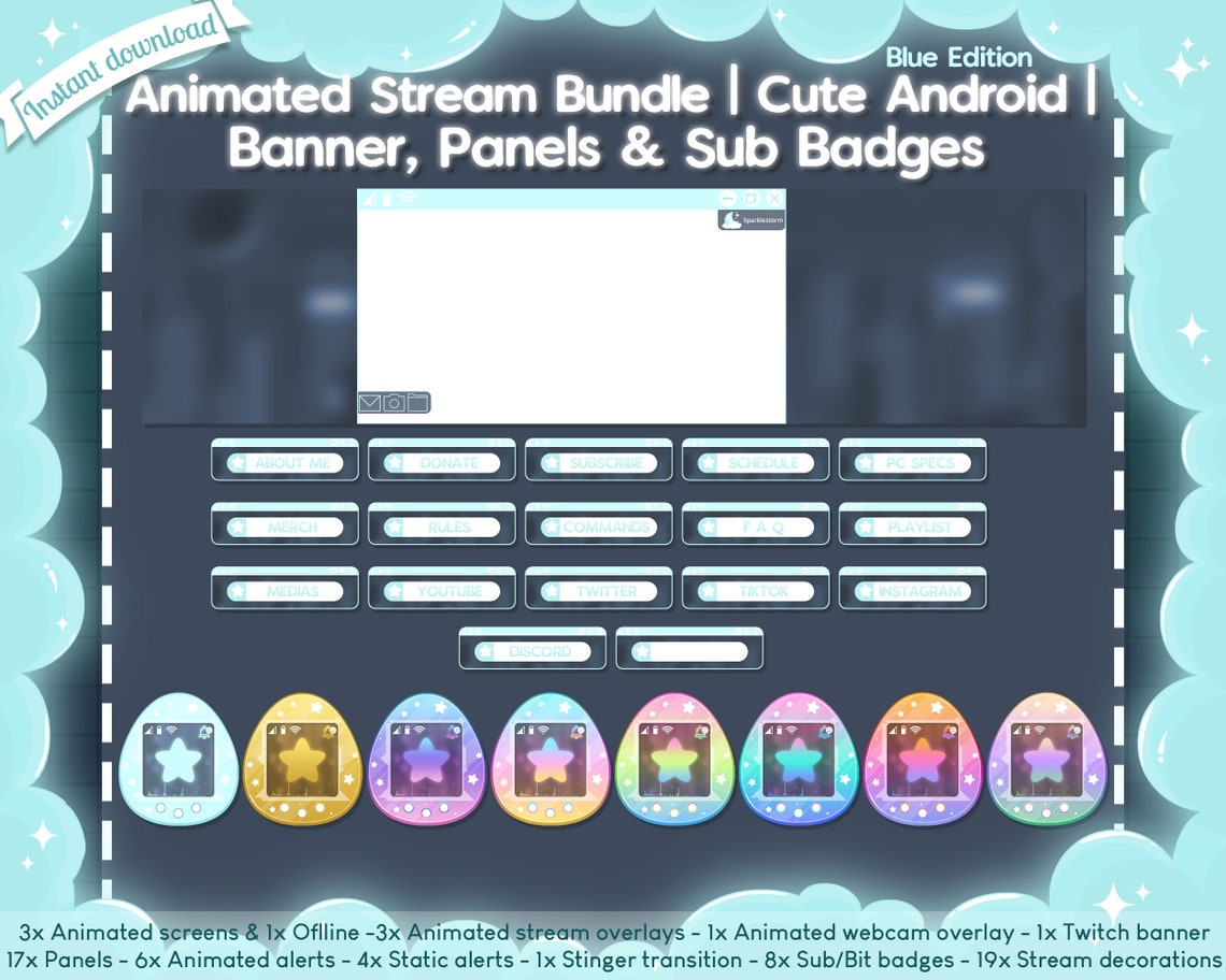 Animated "cute Android - Blue Edition" Complete Stream Bundle - Twitch ...