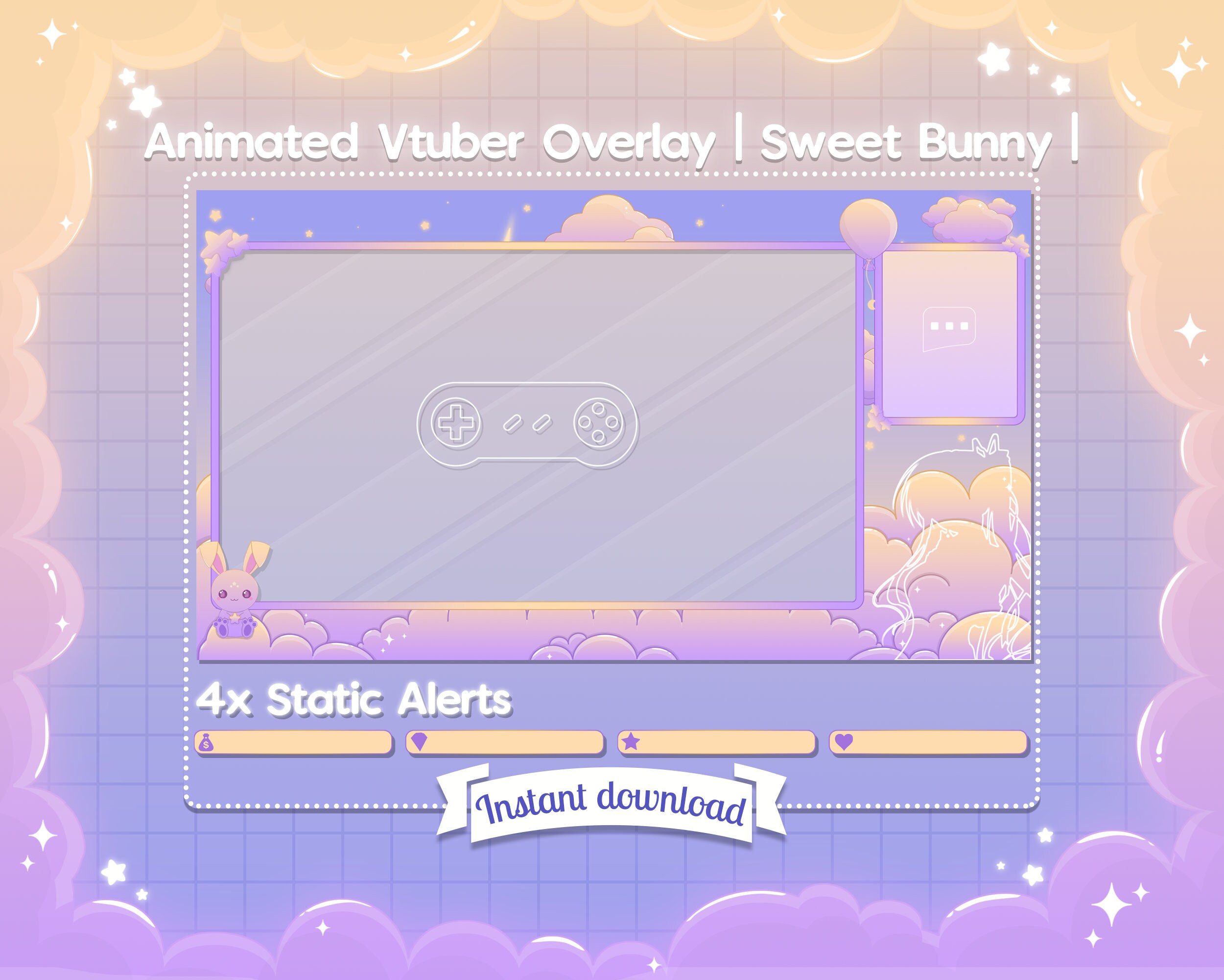 Animated sweet Bunny Vtuber Overlay Twitch - Etsy