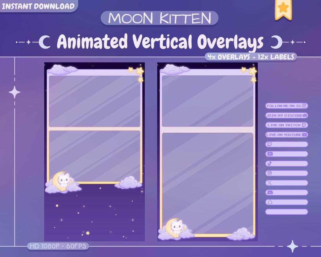 Tiktok Animated Overlay "moon Kitten" - Phone Stream - Vertical - Cat - Neko - Kawaii - Cute ...