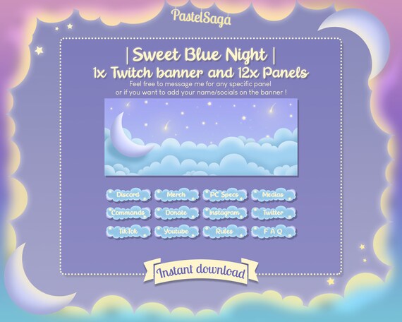 Twitch Sweet Blue Night Banner and Panels Stream | Etsy