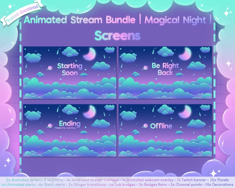 Animated magical Night Complete Stream Bundle | Etsy