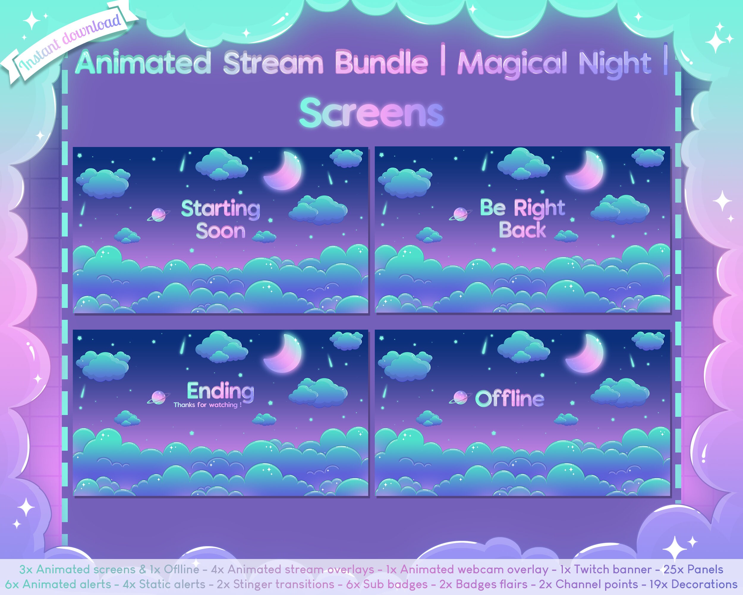 Animated "magical Night" Complete Stream Bundle - Twitch - Overlay ...