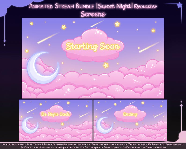 Animated "sweet Night” Stream Package - Twitch and Kick Stream Overlays ...
