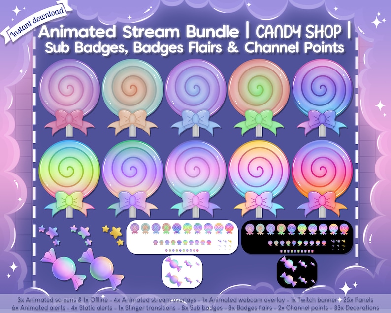 Animated "candy Shop" Complete Stream Bundle - Overlay - Twitch - Dog ...