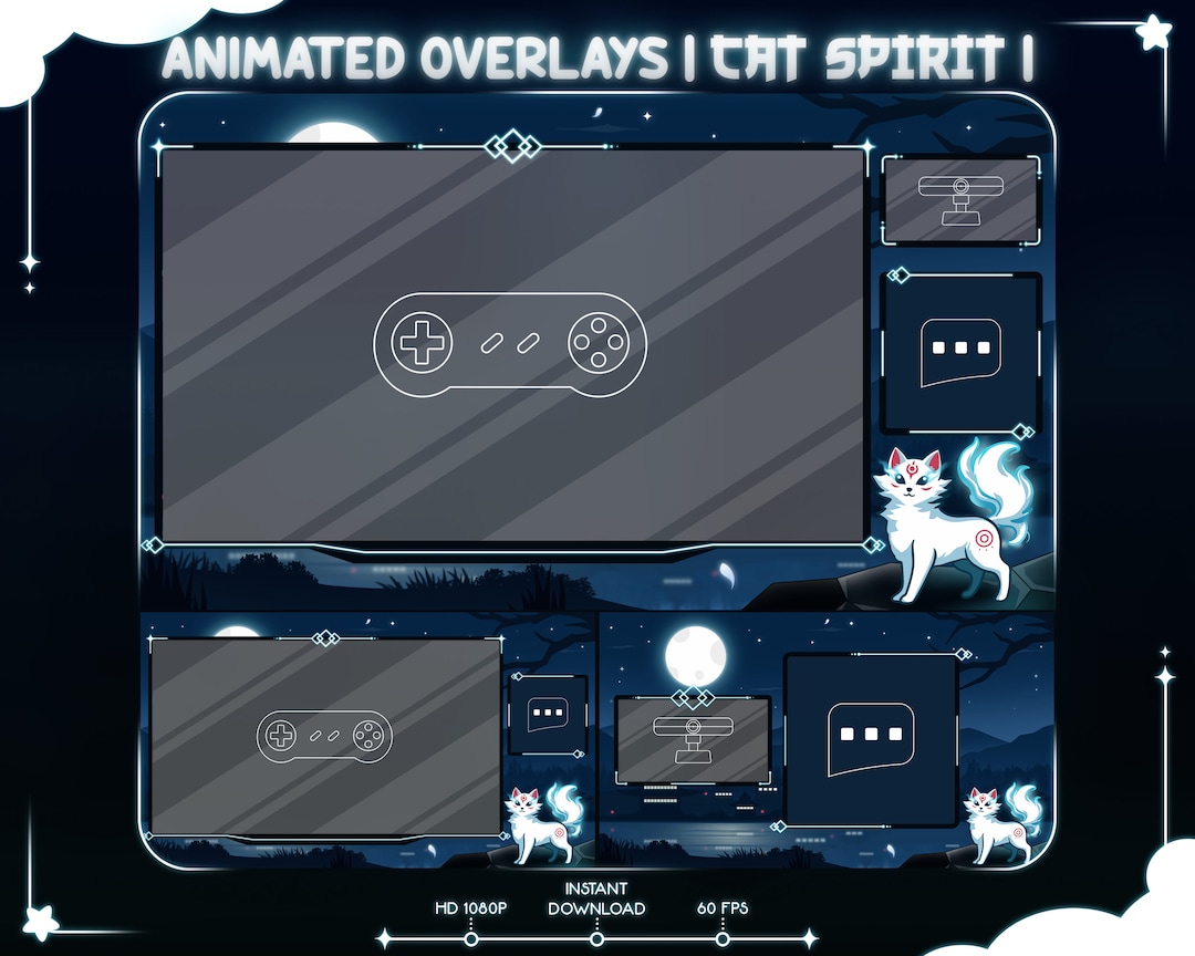 Animated "cat Spirit" Overlay Pack - Twitch - Youtube - Stream - Kitten ...