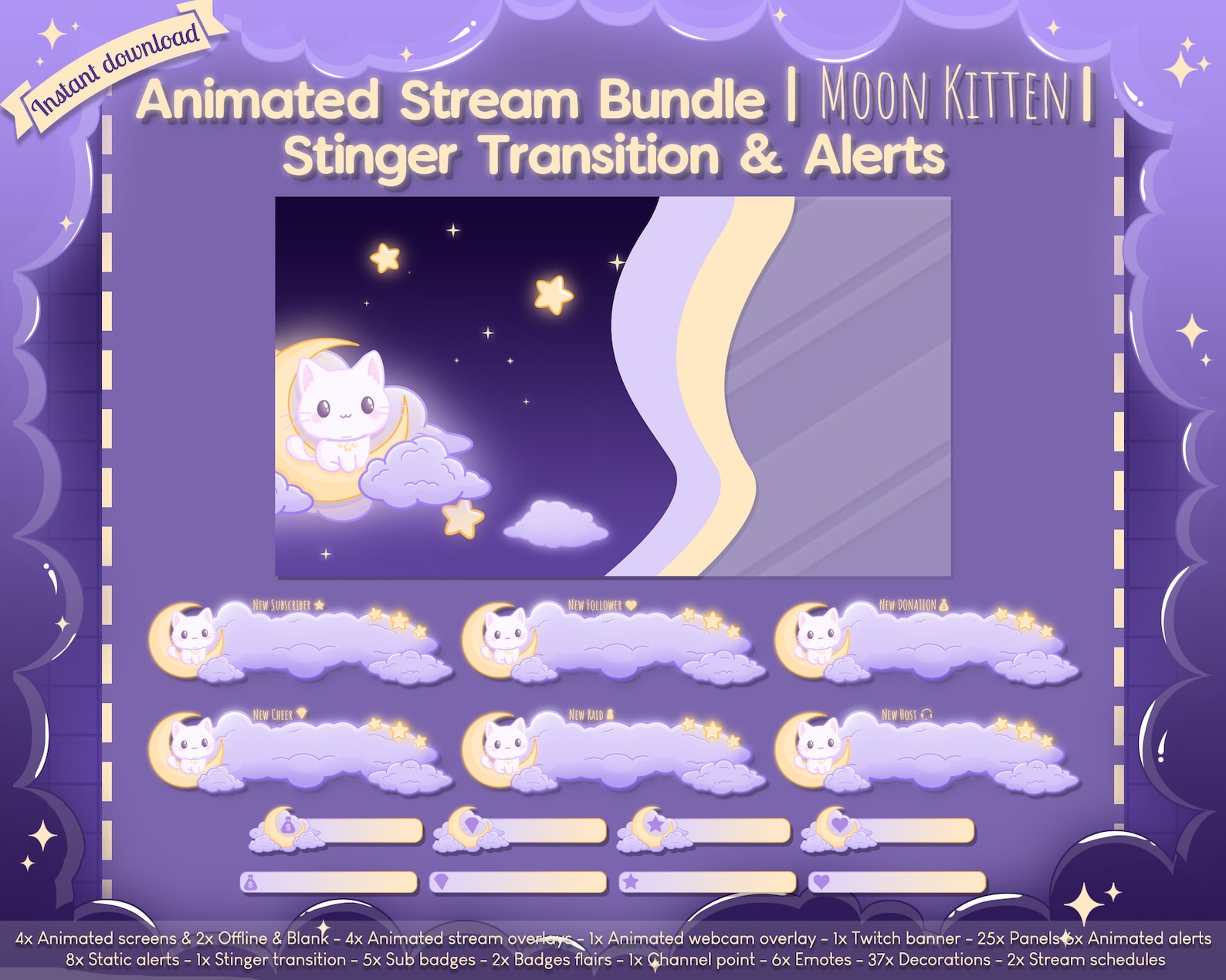 Animated moon Kitten Complete Stream Bundle - Etsy UK