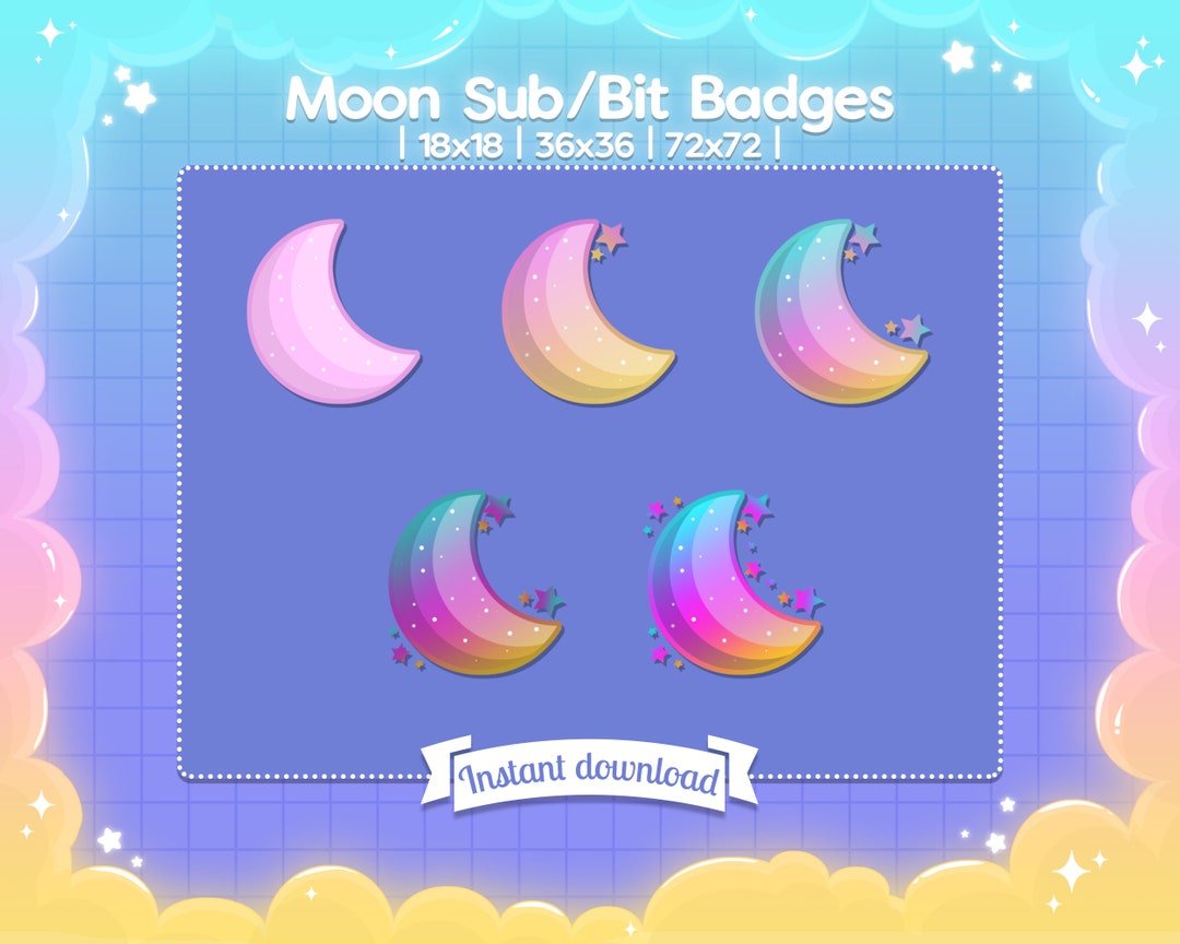 Moon Iridescent Sub Badges - Twitch - Discord - Stream - Cloud - Pastel ...