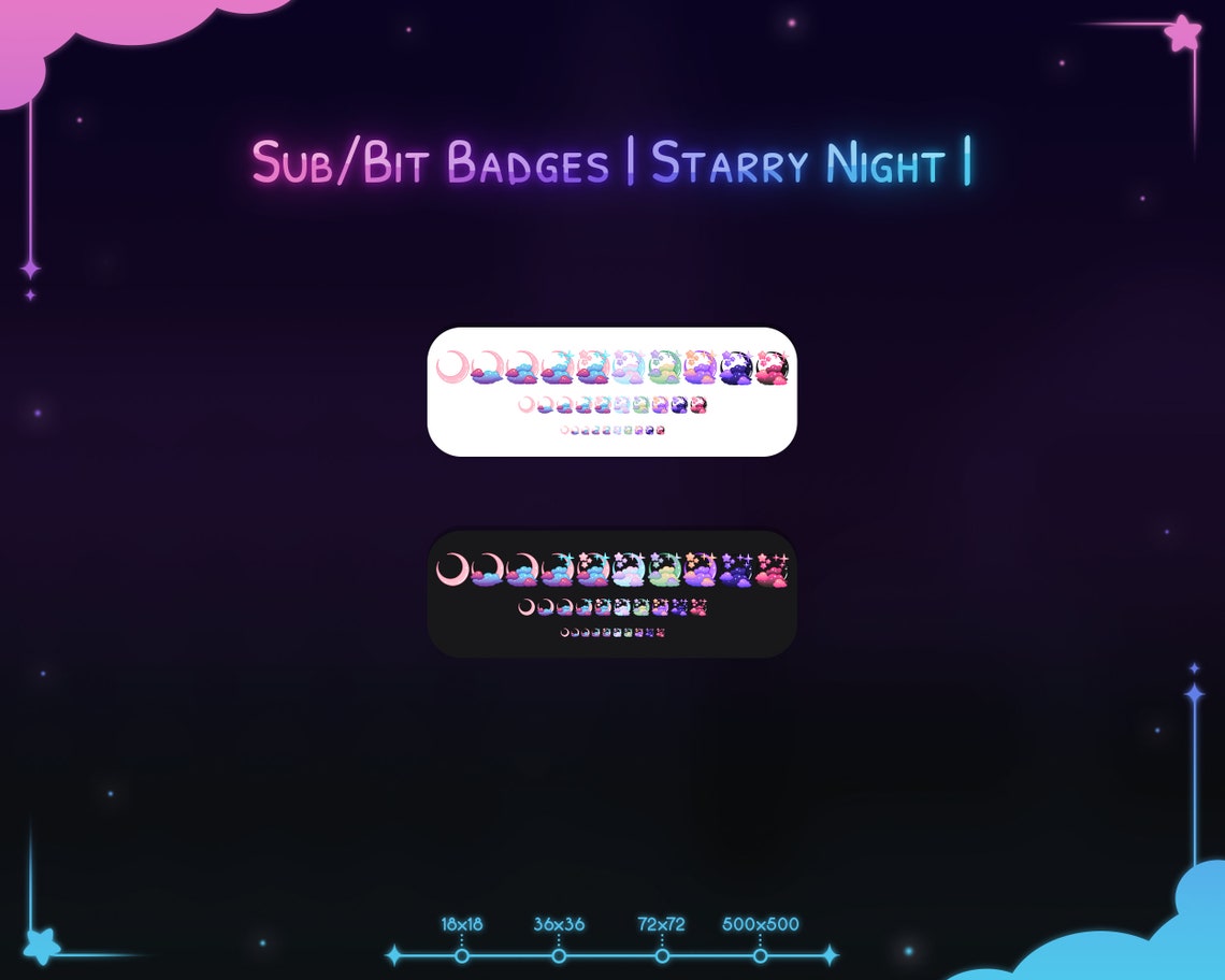 Starry Night Sub Badges - Twitch - Discord - Stream - Moon - Cloud ...