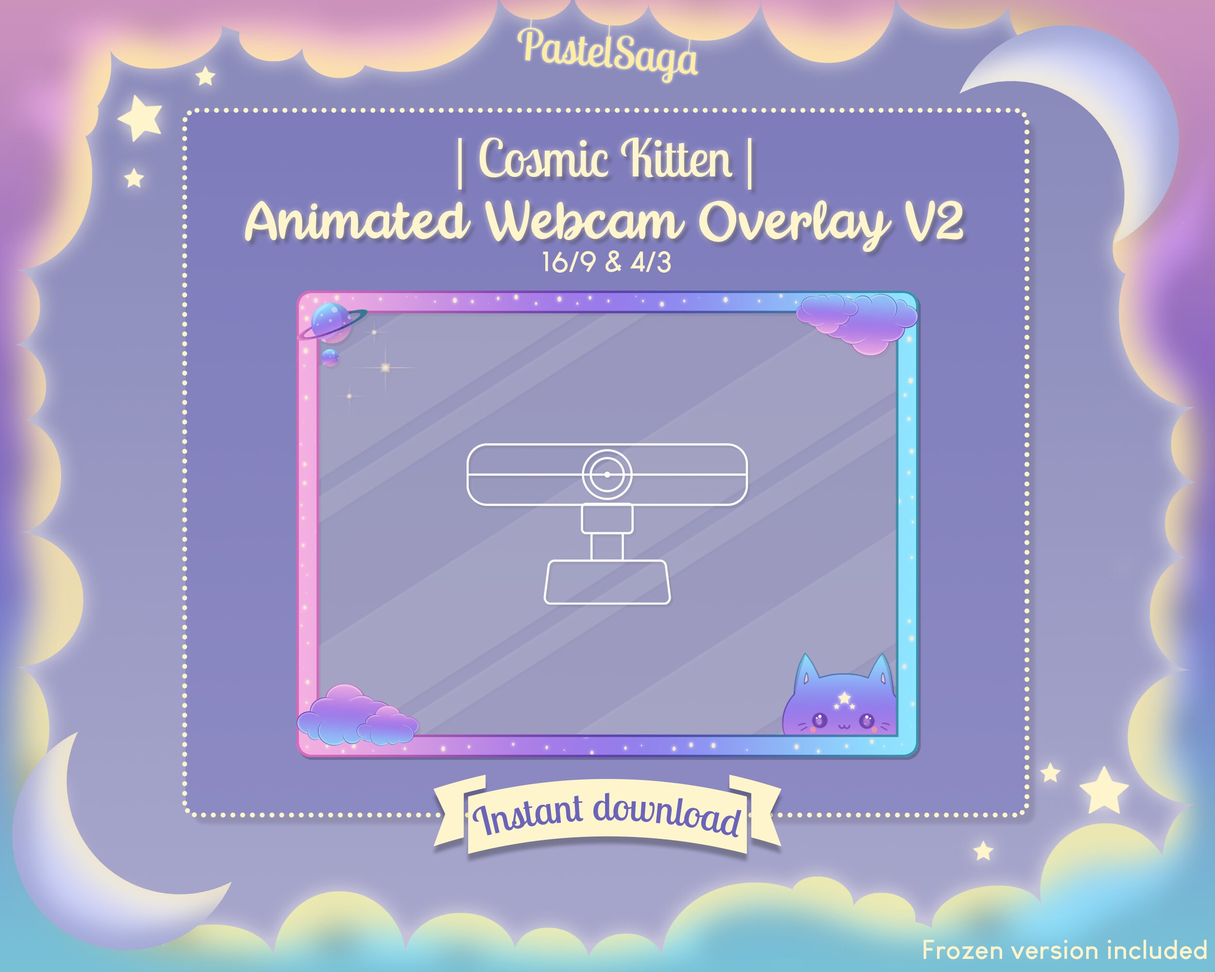 Animated Cosmic Kitten Webcam Overlay V2 16/9 & | Etsy