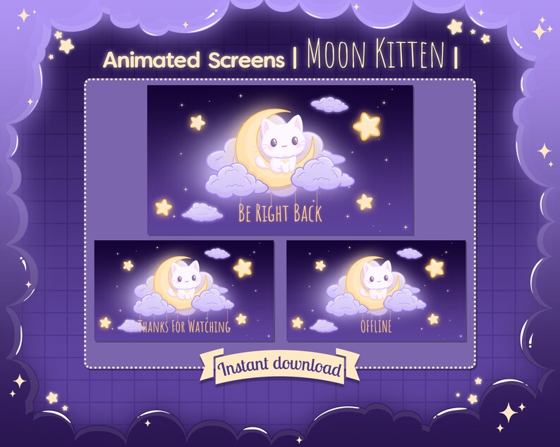 Animated Scene moon Kitten Stream Overlay - Etsy