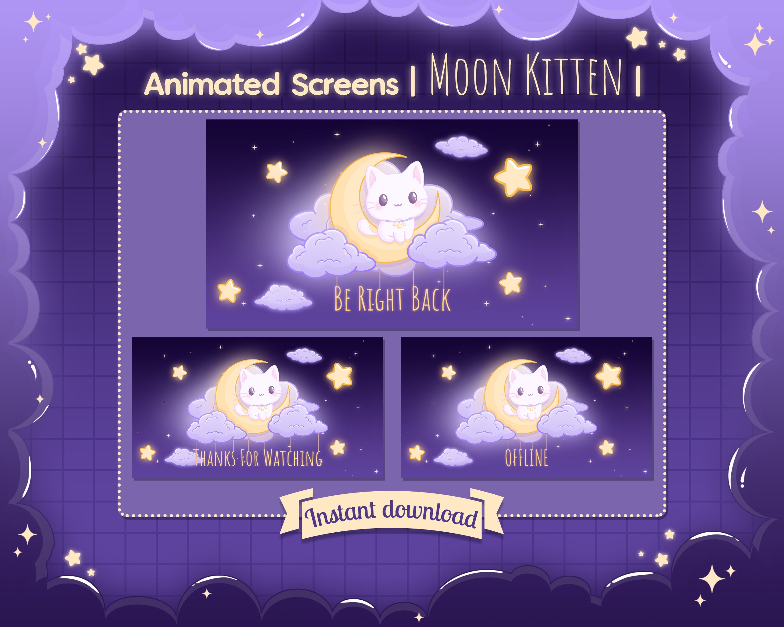 Animated Scene moon Kitten Stream Overlay - Etsy