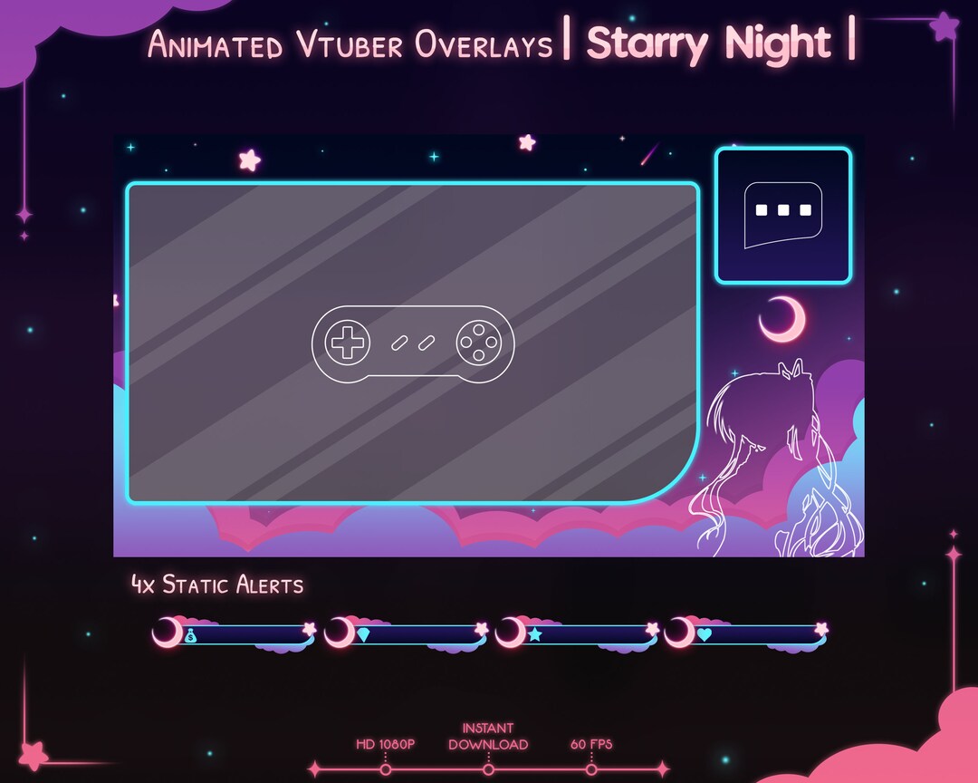 Animated "starry Night" Vtuber Overlay Pack - Twitch Stream - Youtube ...