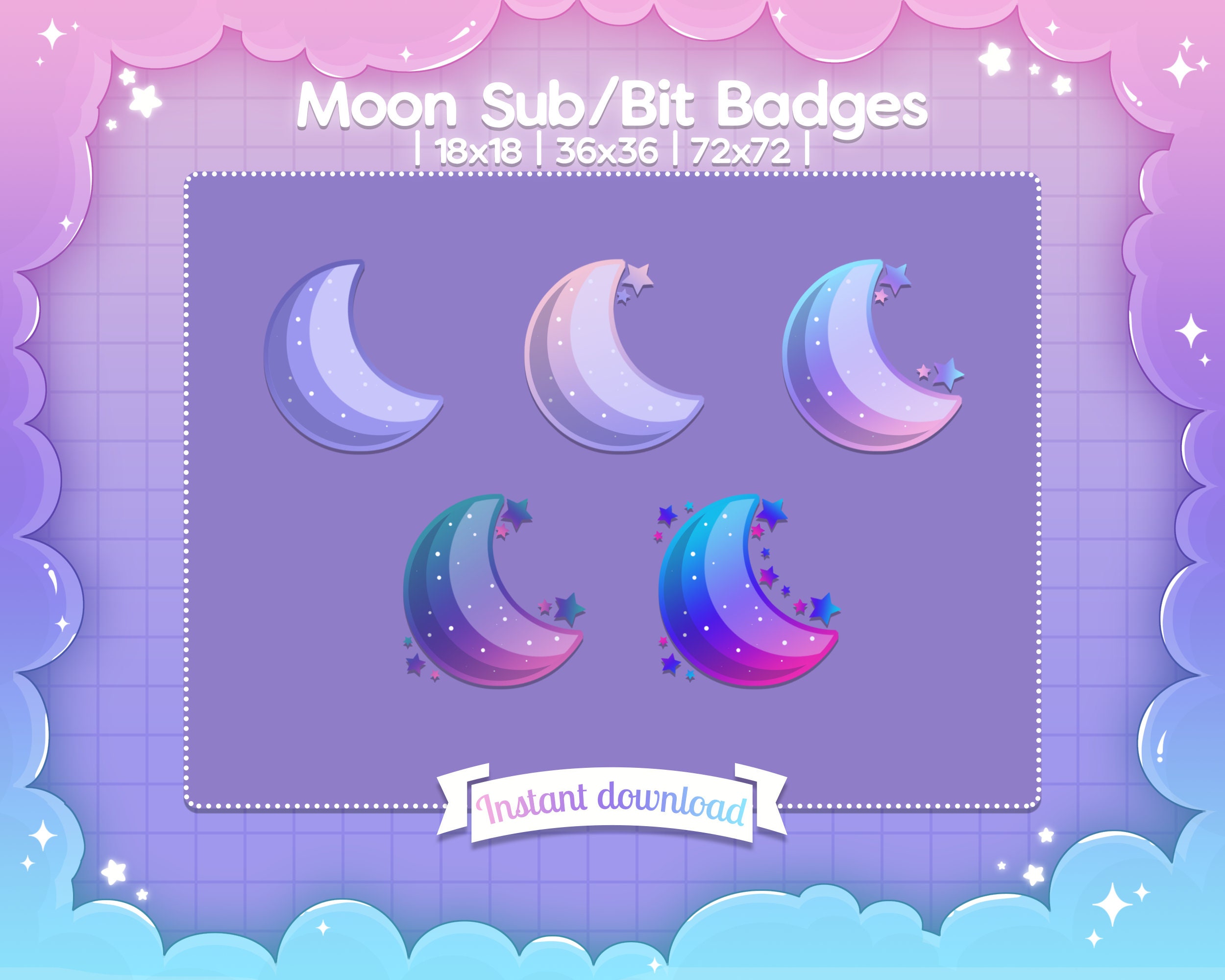 Moon Sub Badges Twitch Discord Stream Cloud Pastel - Etsy Australia