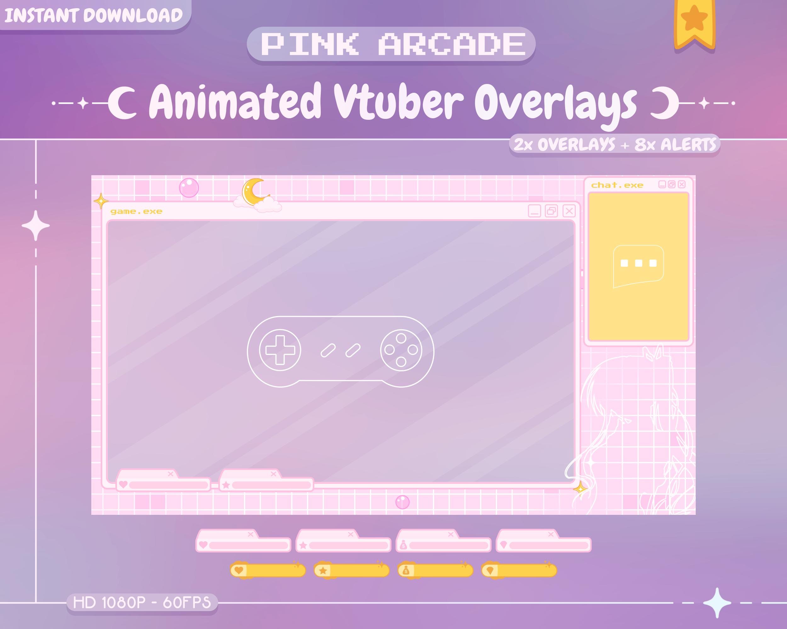 Animated "pink Arcade" Vtuber Overlay Pack - Twitch - Stream - Retro ...