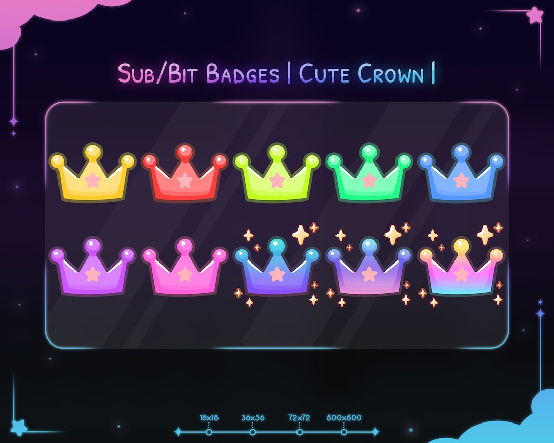 Cute Crown Sub Badges Pack - Twitch - Discord - Stream - Emote - Pastel ...