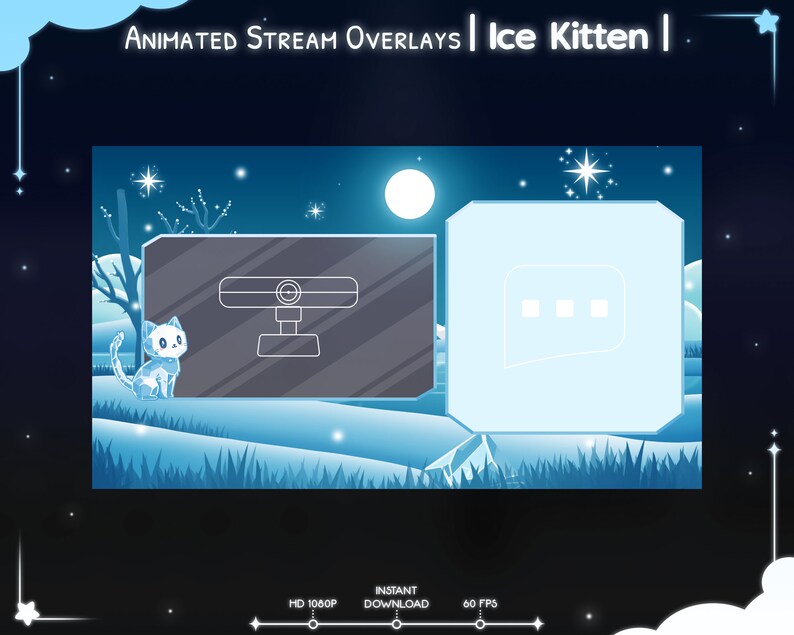 Animated "ice Kitten" Twitch Overlay Stream Pack - Youtube - Winter ...