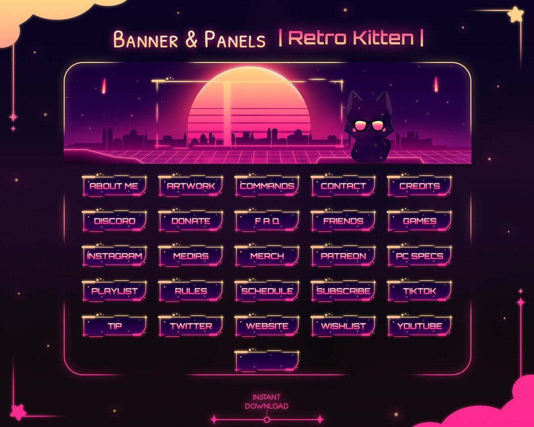 Twitch "retro Kitten" Banner and Panels Pack - Stream - Cat - Neko - 80 ...