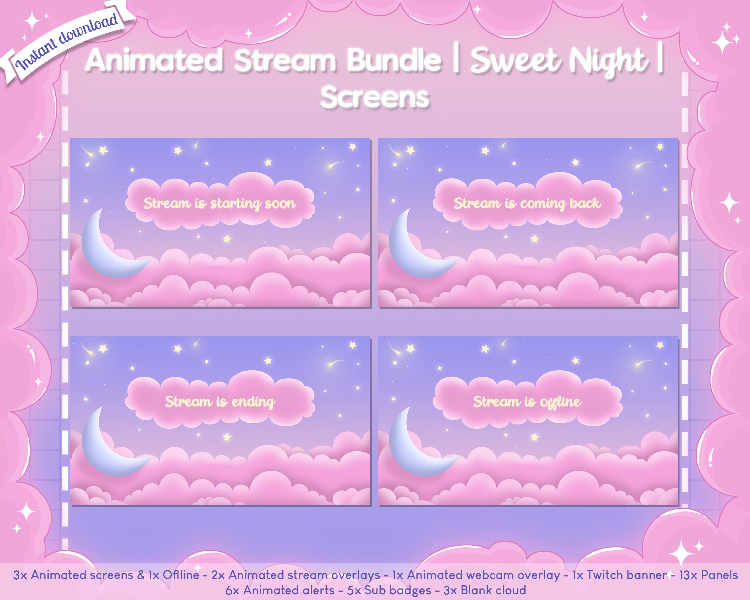 Animated "sweet Night" Complete Stream Bundle - Twitch - Youtube ...