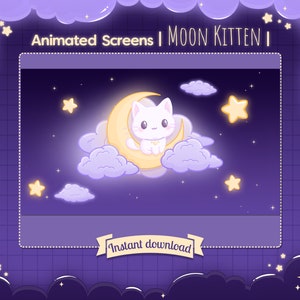 Animated Scene "moon Kitten" - Stream Overlay - Twitch - Youtube - Cat - Kitty - Cloud - Star ...