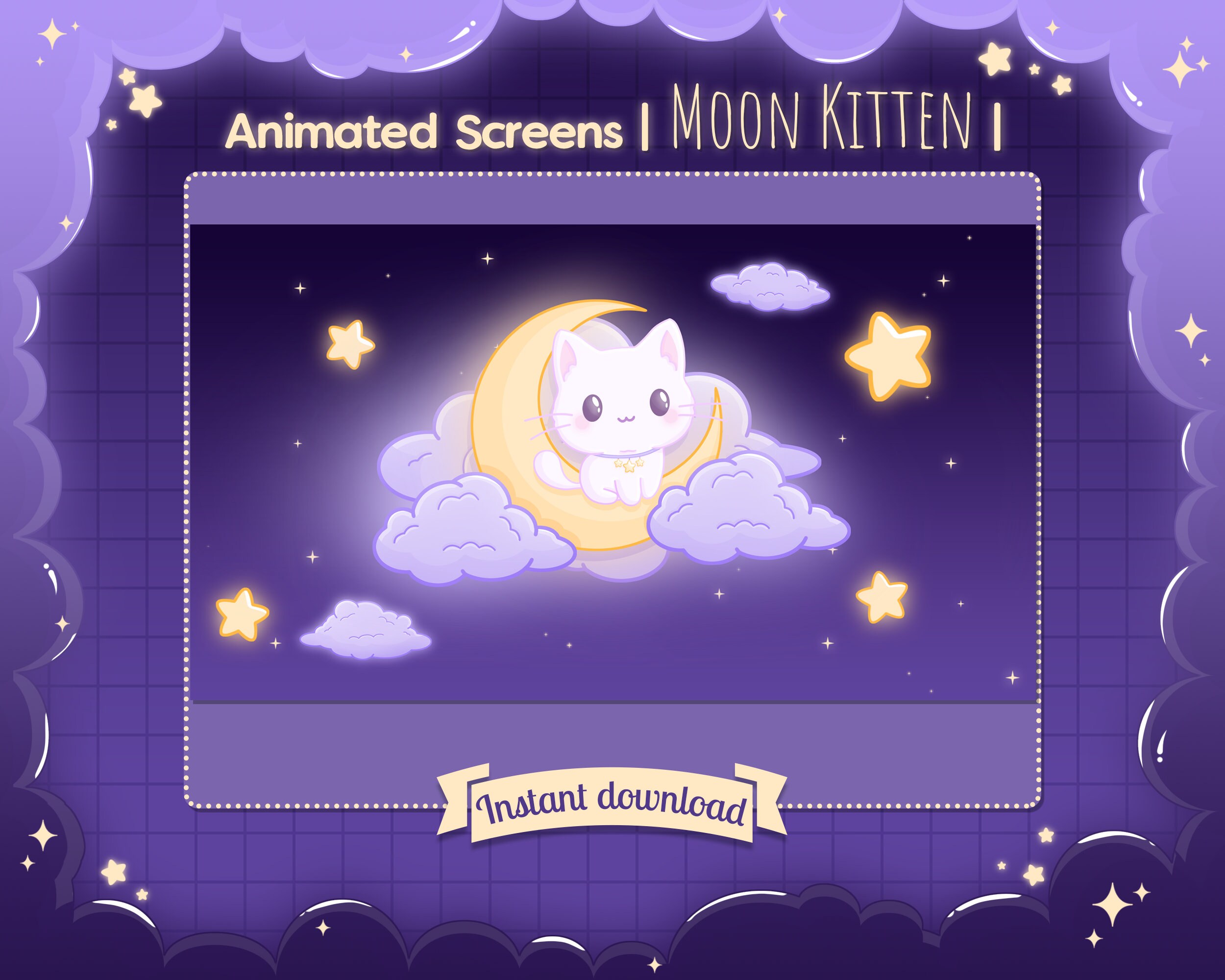 Animated Scene moon Kitten Stream Overlay - Etsy