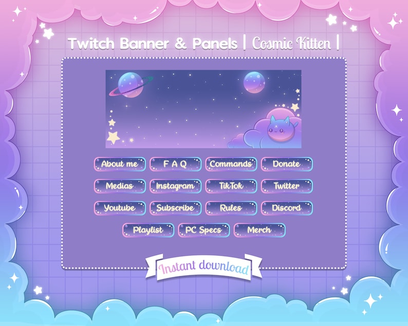 Twitch "cosmic Kitten" Banner and Panels - Twitter - Stream - Cloud ...