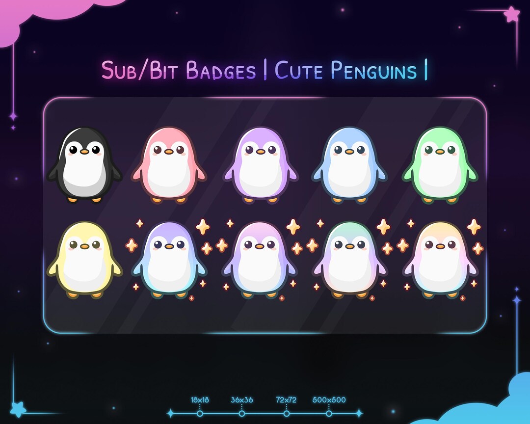 Cute Penguins Sub Badges - Twitch - Discord - Stream - Pastel - Kawaii ...