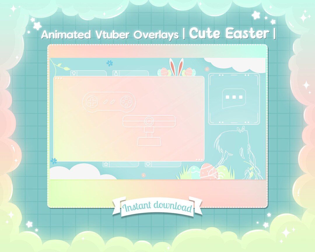 Twitch Animated Stream Overlay "cute Easter" for Vtuber & Green ...