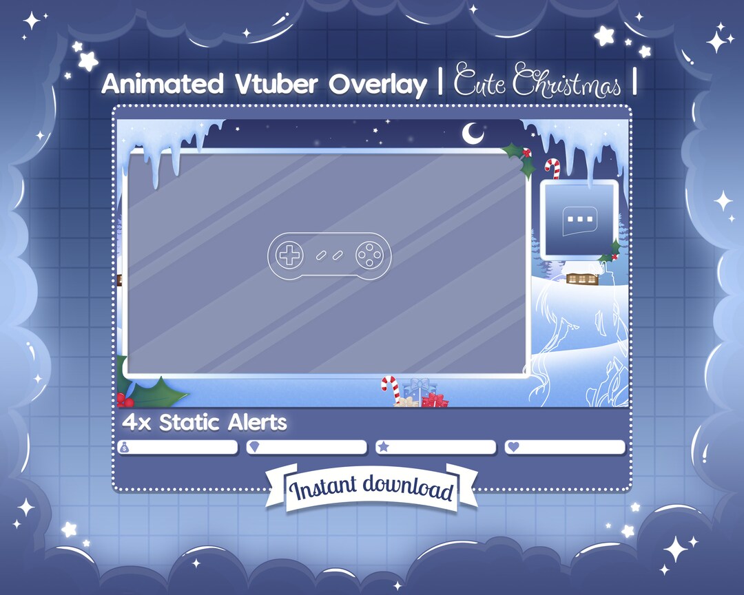 Animated "cute Christmas" Vtuber Overlay - Twitch - Stream - Christmas ...