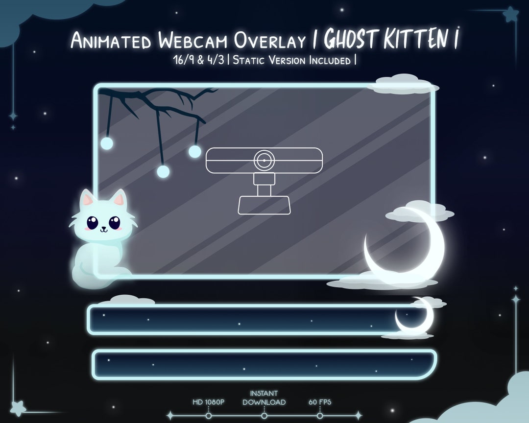 Animated "ghost Kitten" Webcam Overlay 16/9 & 4/3 - Twitch - Border ...