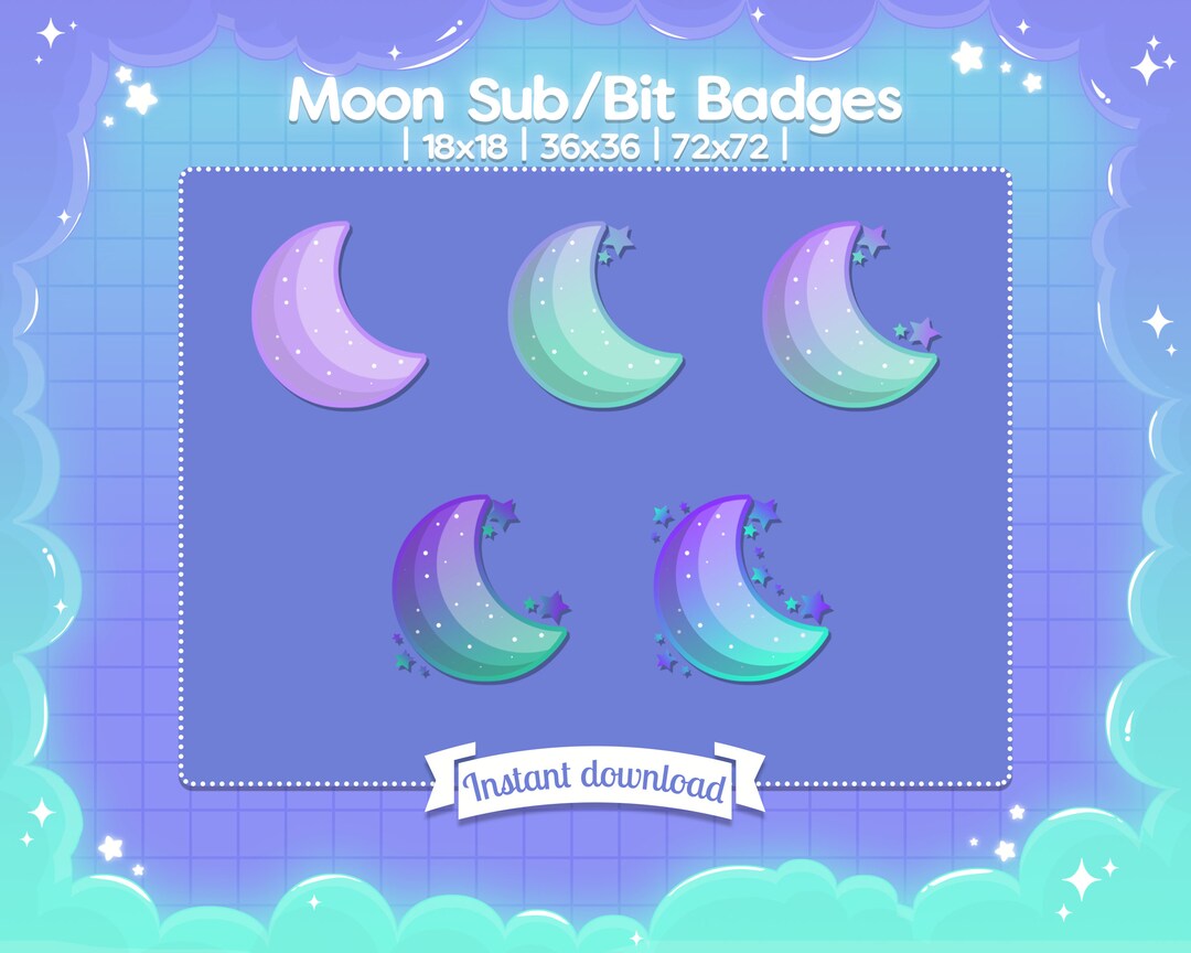 Moon Sub/bit Badges - Twitch - Discord - Stream - Cloud - Pastel - Cute ...