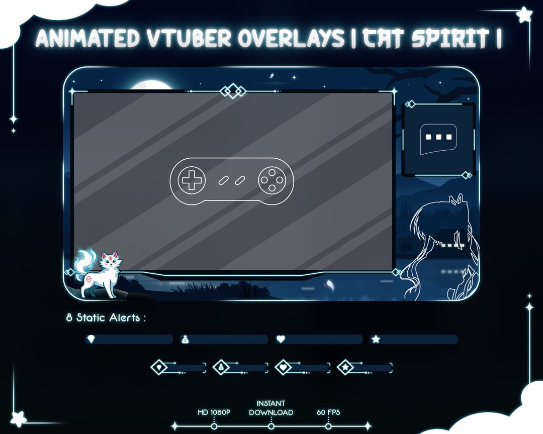 Animated "cat Spirit" Vtuber Overlay Stream Pack - Twitch - Neko ...