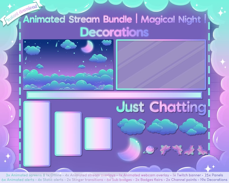 Animated magical Night Complete Stream Bundle | Etsy