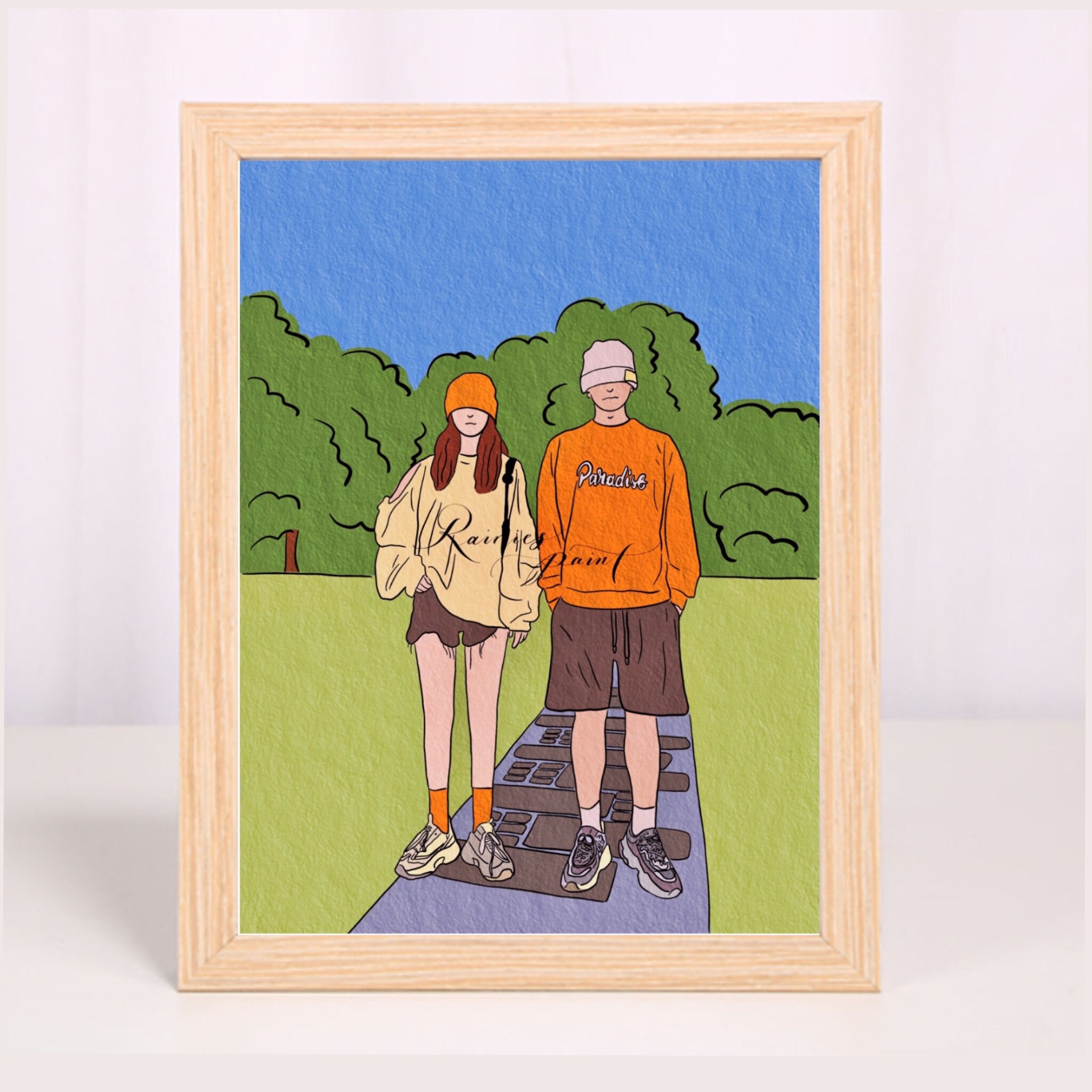 Line drawing art with color background Custom drawing art line | Etsy